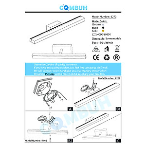 Combuh LED Bathroom Vanity Light Bar Dimmable IP44 Over Mirror Lighting Fixture 16Inch Wall Sconces Indoor 9W Modern Cool White 6000K Black