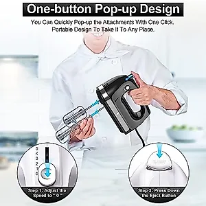Hand Mixer Electric, 400W Food Mixer 5 Speed Handheld Mixer, 5 Stainless Steel Accessories, Storage Box, Kitchen Mixer with Cord for Cream, Cookies, Dishwasher Safe, Black