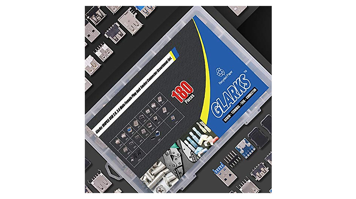 Glarks 180PC USB Connector Kit - Repair & DIY Adapter Set