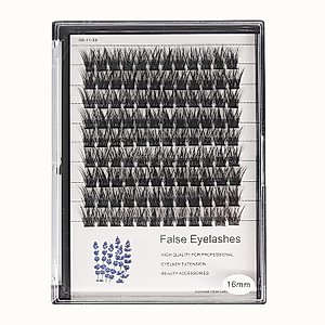 Hannahool Large Tray -D Curl Handmade Thick Base Natural Long Individual False Eyelashes Dramatic Cluster Lashes Makeup Full Volume Eye Lashes Extensions Wide Stem (16mm)