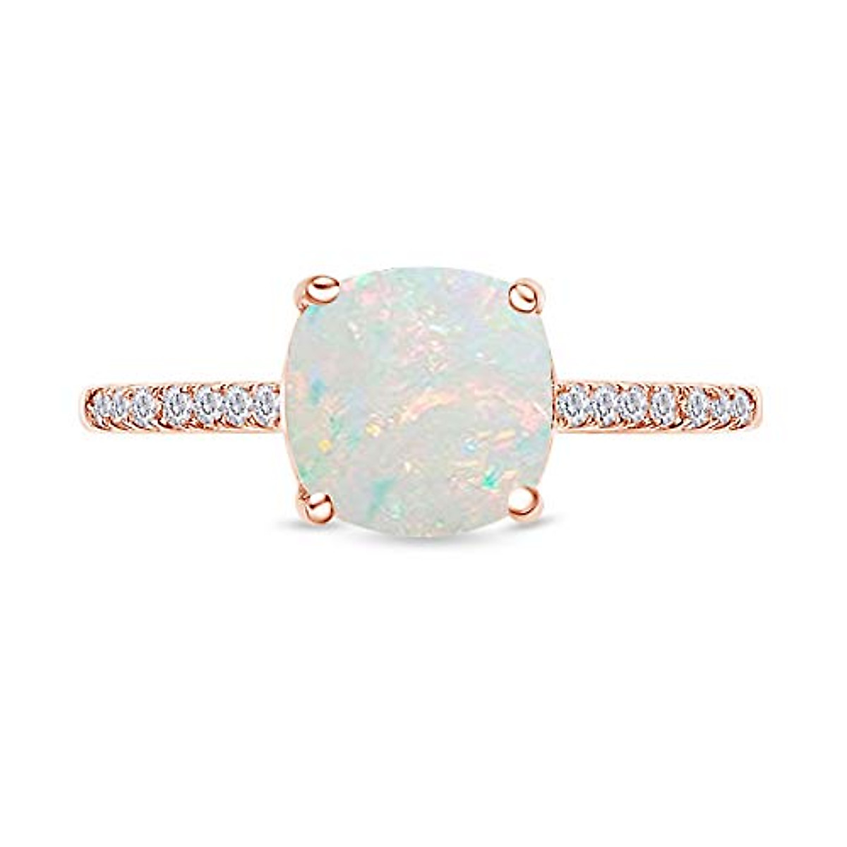 AFFY 14k Rose Gold Over Sterling Silver Lab Created Opal And Simulated White Sapphire Solitaire Engagement Bridal Ring Jewelry For Women Birthday