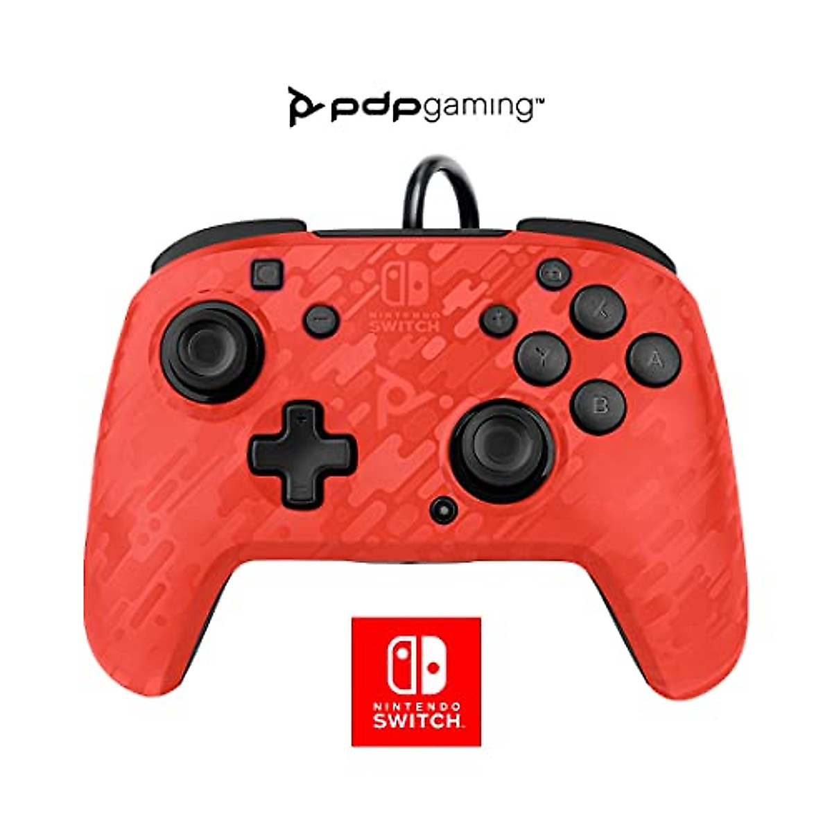 PDP Gaming Faceoff Deluxe+ Wired Switch Pro Controller - Officially Licensed by Nintendo - Customizable gamepad buttons, sticks, triggers, and paddles - Ergonomic Controllers - Red Camo / Camouflage