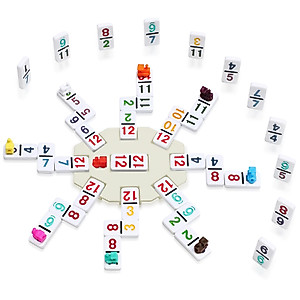 Mexican Train Dominoes Set with Numbers and 4 Wooden Trays/Racks, Double 12 Dominos Travel Set with 4 Tiles Holders, 91 Tiles Double 12 Colored Dominoes Game Set with Portable Case for Families Kids