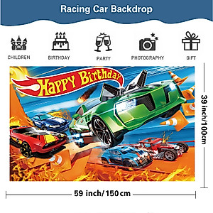 htwhvt 122 Pcs Hot Car Birthday Party Supplies,Included Banner,Backdrop,Tablecloth,Cake Topper,Cupcake Toppers,Balloon,Racing Car Tableware Set for Boy and Girl Wheel Party Decorations