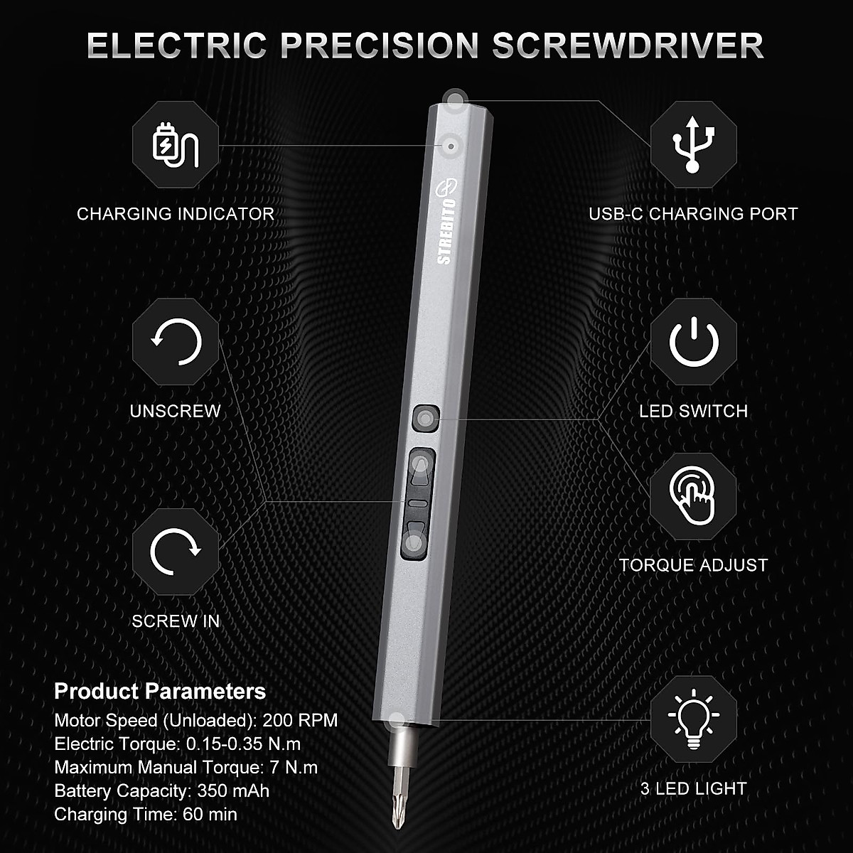 STREBITO Mini Electric Screwdriver, 144-Piece Electric Precision Screwdriver Set Small Power Screwdriver Cordless Rechargeable, Electronic Repair Tool Kit for PC, Computer, Laptop, Phone, RC Drone