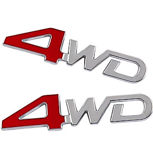 YUGEYE 2pcs 4WD Emblem Badge 3D Letter Metal Aluminum Alloy Fender Side Panel Car Sticker Replacement for All Wheel Drive Off Road SUV Auto Truck (Red Silver)
