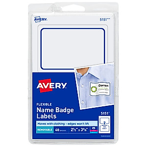 Avery Flexible Printable Name Tags, 2-1/3" x 3-3/8", White with Blue Border, 40 Removable Name Badges (05151)