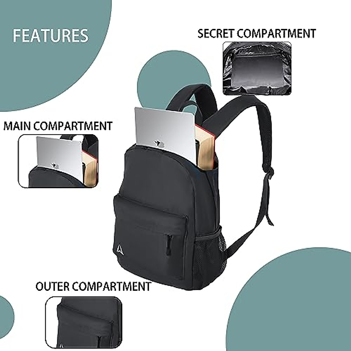 Cango Casual Lightweight Large Capacity School Daypack and Work Backpack, fits multiple school accessories, Water resistant bookbag for Teens, Men, and Women.