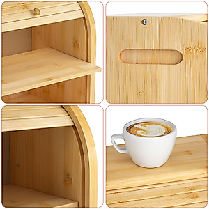 Bamboo Bread Box with Clear Front Window - Large Capacity Wooden Bread Storage Holder for Kitchen Counter - Double Layer Bread Storage Bin Holds 2 Loaves