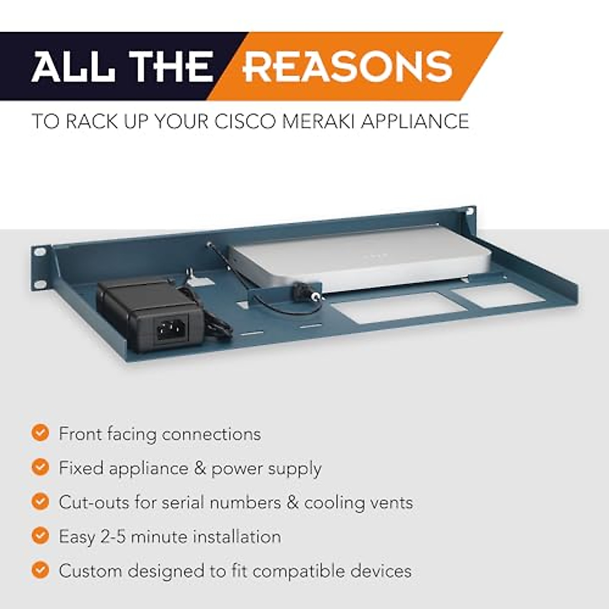 Rackmount.IT | RM-CI-T4 | Rack Mount Kit for Cisco Meraki MX64 / MX64W / MX67 / MX67W / MX67C RM-CI-T4
