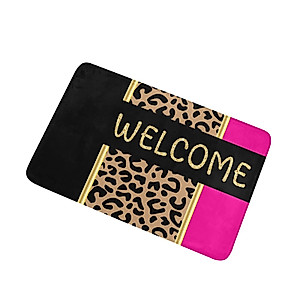 XOZOTY Personalized Doormat with Leopard Print Pink Stripe Indoor Outdoor Welcome Entrance Office Garden Kitchen Door Mat Area Rug Home Decor 30 x18 Inch