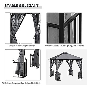 Outsunny 10' x 10' Patio Gazebo, Double Roof Outdoor Gazebo Canopy Shelter with Netting, Steel Corner Frame for Garden, Lawn, Backyard and Deck, Dark Gray