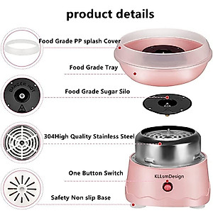 KLLsmDesign Cotton Candy Machine for Kids, Portable Electric Cotton Candy Maker with 10 Reusable Cones & Sugar Scoop for Children's Birthday Gift Family Party Holiday Use