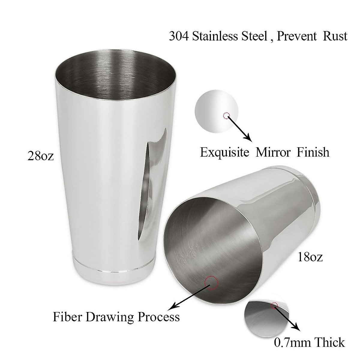 Barfame Boston Shaker Tins 304 Stainless Steel Cocktail Shaker with 2 Pieces: 18oz & 28oz (Silver)
