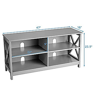 KOTEK Wooden TV Stand for TVs up to 55 Inch, Farmhouse TV Console Table with 4 Open Storage Shelves, Entertainment Center Television Stand for Living Room, Bedroom (Grey)