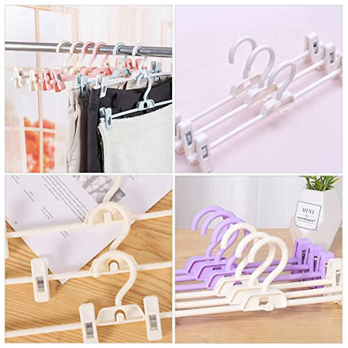 OUNONA Multifunction Space- Clothes Drying Saving Plastic White Space Hook Clip Adjustable Creative Rack Swivel Slip Pant Durable Clothing Stackable Slacks Hangers with Beige Tier On