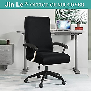 Jin Le Office Chair Cover- Medium, Black- Removable Computer Chair Cover for Office Chair with Zipper for Universal Rotating Chair Desk Chair Cover High Back Chair Seat Washable Protector for Pets