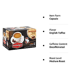 Indulgio English Toffee Single Serve medium roast Brew Cups, 12 count