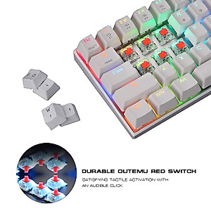 MOTOSPEED 60% Dual-Mode BT5.0/Type-C Mechanical Keyboard, 61 Keys Bluetooth Mechanical Keyboard,Gaming/Office Keyboard for PC/Mac Gamer (Red Switch, White)