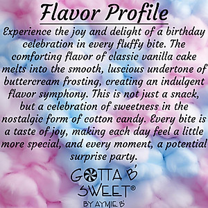 Gotta B Sweet Birthday Cake Flavored Cotton Candy - 4.5 oz Reclosable Jar - Blue, Pink and White - Made in USA