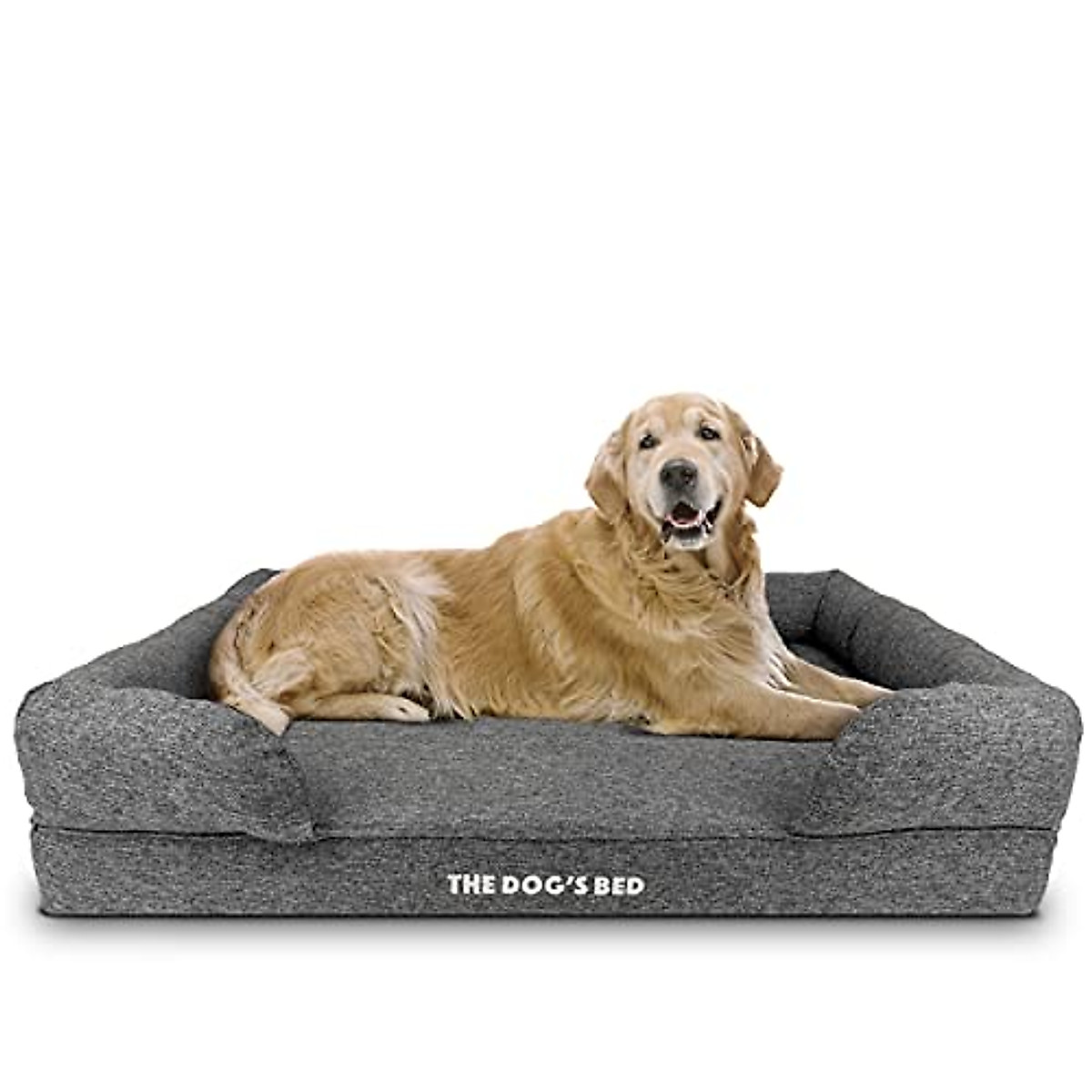 The Dog’s Bed Orthopedic Dog Bed XL Grey Poly-Linen 43.5x34, Memory Foam, Pain Relief: Arthritis, Hip & Elbow Dysplasia, Post Surgery, Lameness, Supportive, Calming, Waterproof Washable Cover