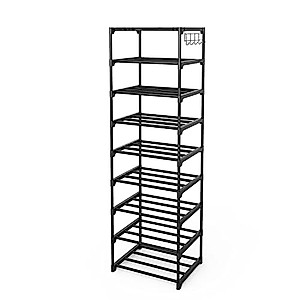 Caitlyn Small 9 Tier Tall Narrow Shoe Rack for Entryway, Vertical Free Standing Shoe Rack Organizer, Space-Saving, Sturdy Metal Shoe Shelf