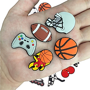 JunxinGYL 25Pcs Shoe Charms for Boys Shoe Decorations Football Basketball Baseball with Buttons for Clog Sandals Birthday Party Gift