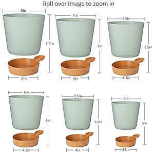 GARDIFE Plant Pots 8/7/6.5/6/5.5/5 Inch Self Watering Planters with Drainage Hole, Plastic Flower Pots, Nursery Planting Pot for All House Plants, African Violet, Flowers, and Cactus,Green