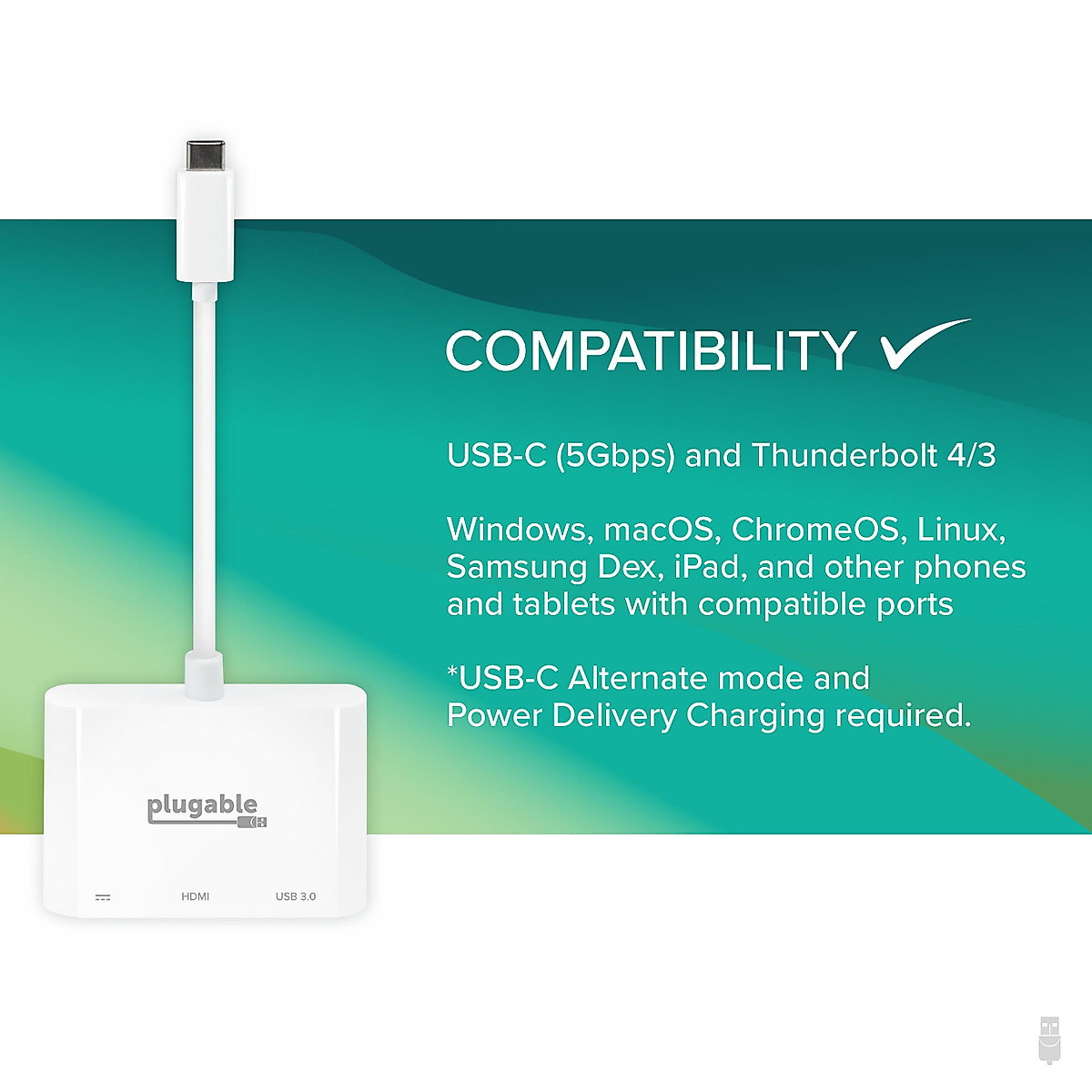 Plugable USB C to HDMI Multiport Adapter, Driverless 3-in-1 Hub with 4K HDMI Output, USB 3.0 and USB-C Charging Port, Compatible with MacBook, Chromebook, Dell XPS, Thunderbolt 3 and More