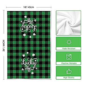 Artoid Mode Buffalo Plaid Lucky Clover Shamrock Kitchen Dish Towels, 18 x 26 Inch Seasonal St. Patrick's Day Quotes Ultra Absorbent Drying Cloth Tea Towels for Cooking Baking Set of 4