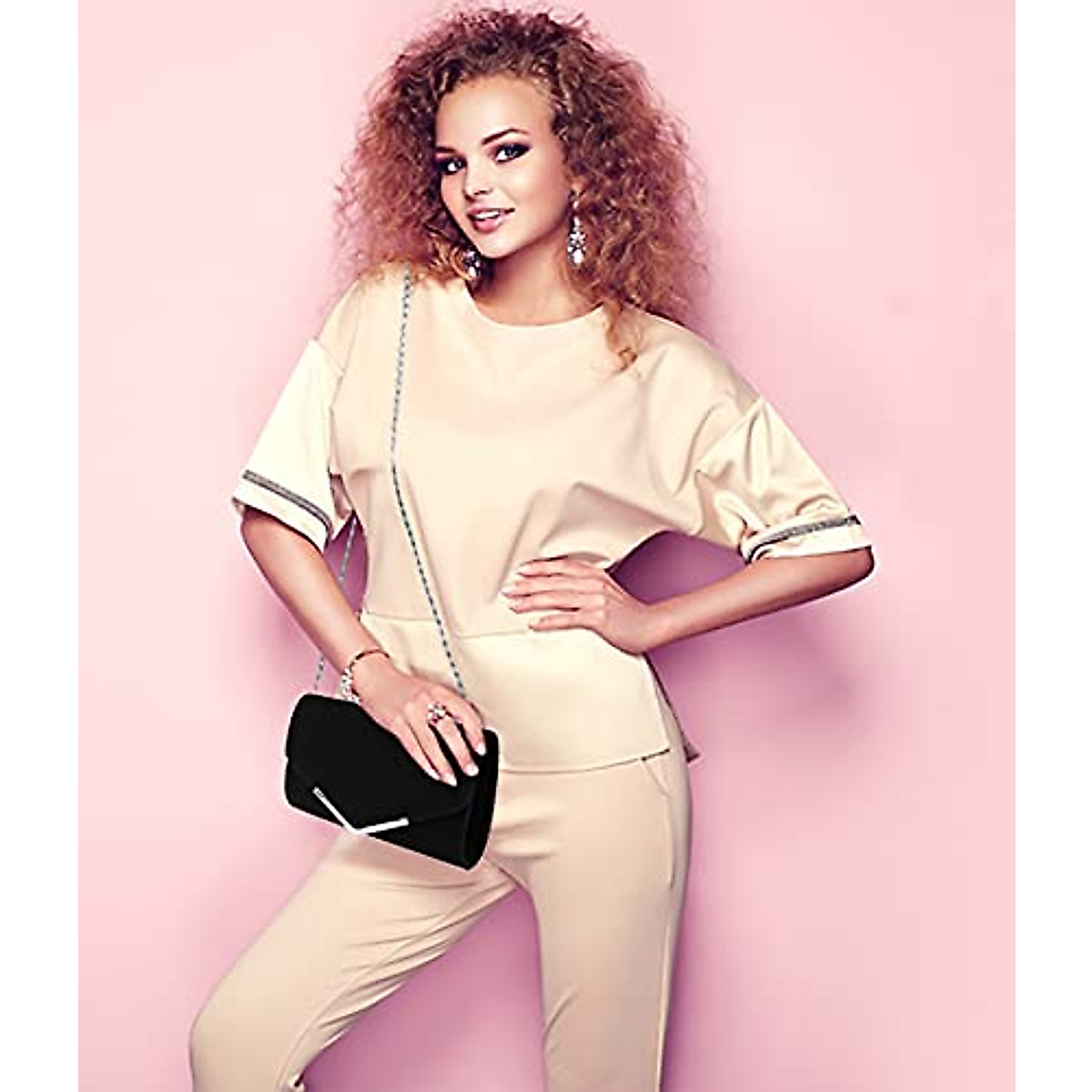 BBjinronjy Women Clutch Purse Evening Bag Prom Handbag With Detachable Chain for Wedding Velvet Elegant (Black)