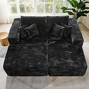 CAODOC Modular Sectional Sofa Bed,79"x 69" No Assembly Required Lounge Chaise Chair,Cloud Plush Modern Sleeper Loveseat for Living Room Bedroom(Right Facing Chaise,Black)