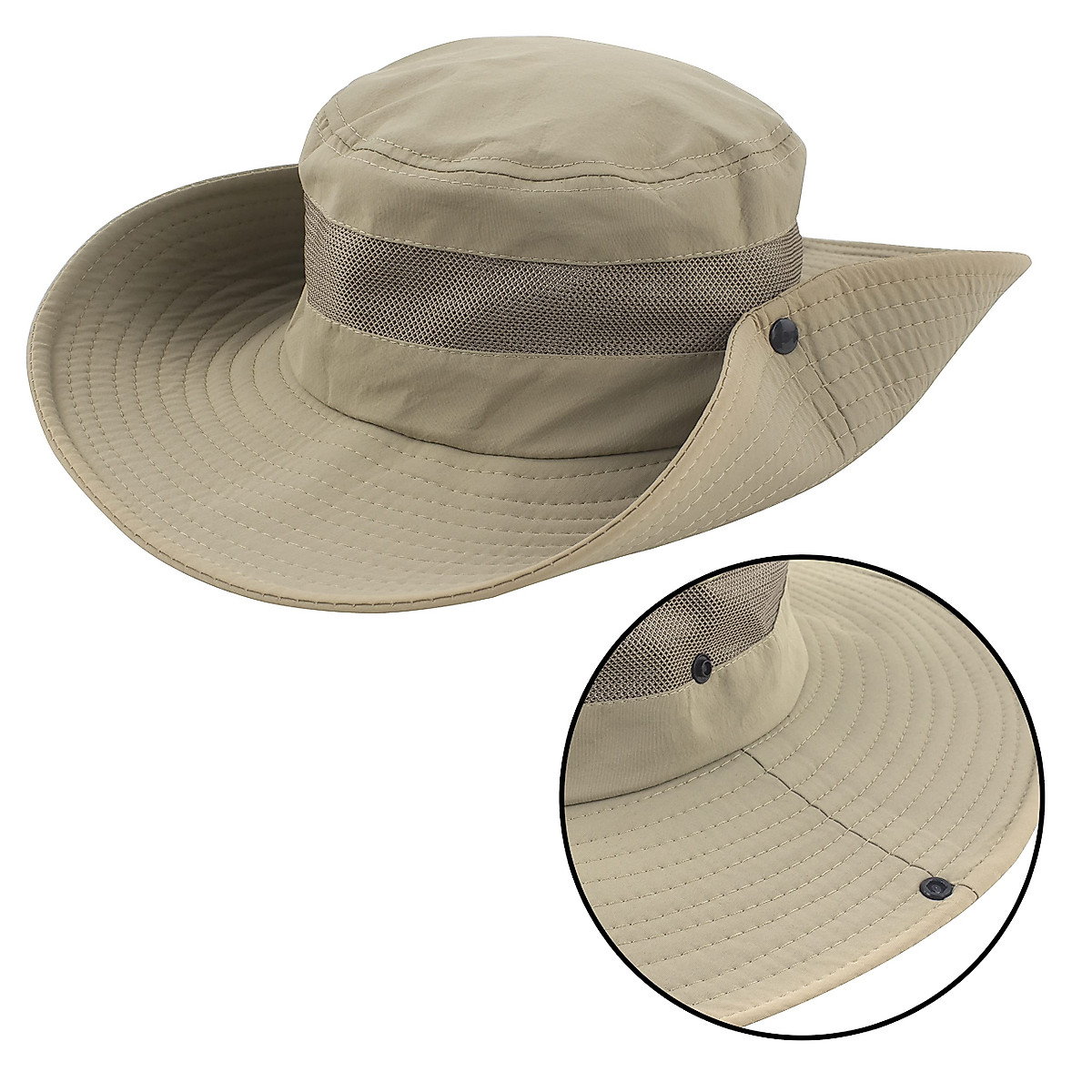 Muryobao Men's Boonie Hat UPF 50+ Summer Sun Hat UV Protection Wide Brim Waterproof Bucket Hat for Safari Garden Beach Fishing Cap Khaki