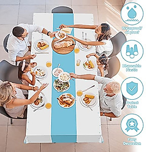 4 Pack Disposable Plastic Table Cloths for Parties,White and Light Blue Dot Plastic Tablecloth Disposable Rectangle Table Covers for Wedding Birthday Baby Shower First Communion Decorations 54" x 108"