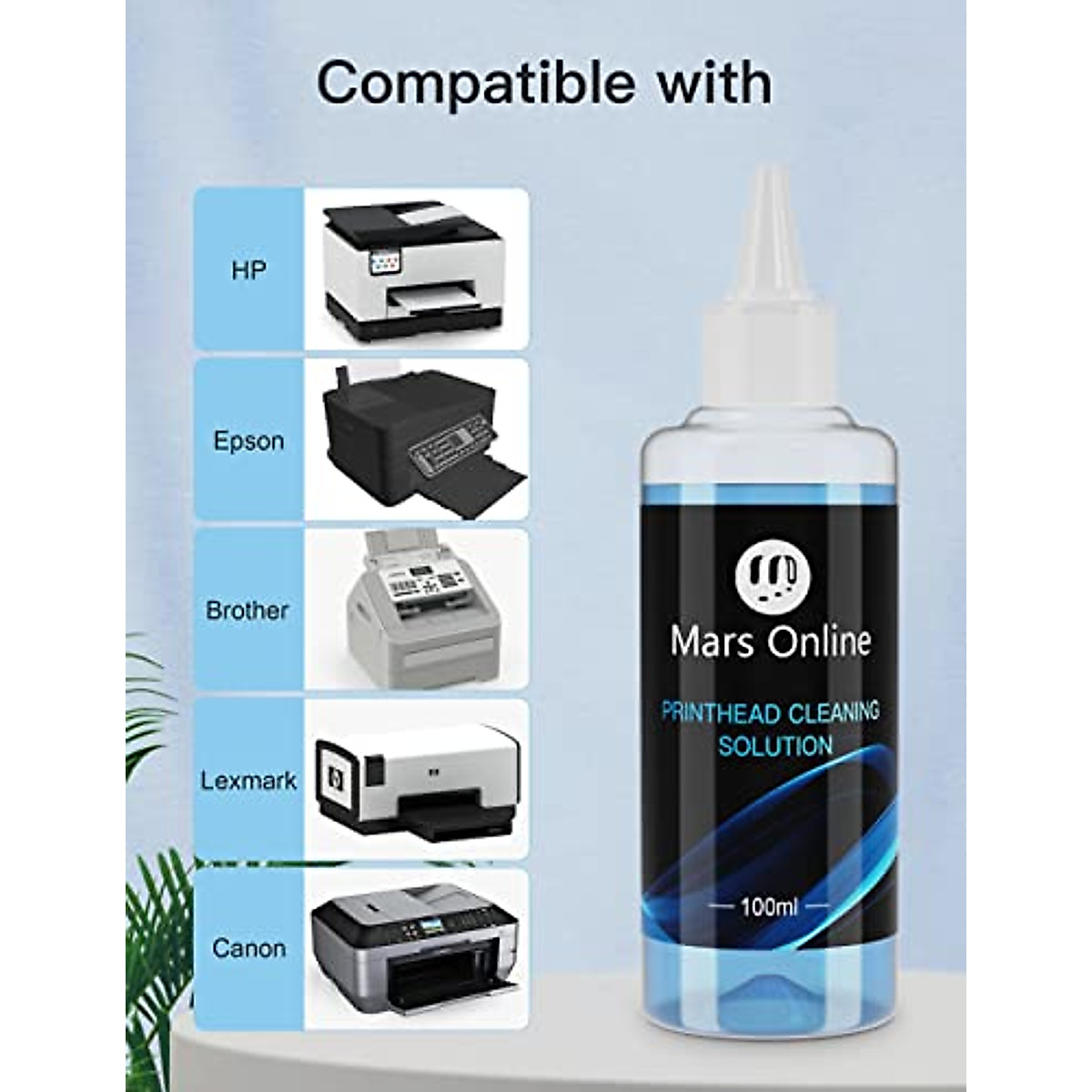 Mars Online Printhead Cleaning Kit Inkjet Printer Head Cleaner Compatible for HP/Epson/Brother/Canon 8600 8610 8035 8710 6700 6900 / Epson 1430 2720 et-2720 et-2750, 100ML, Kit 3