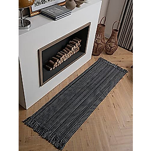 Uphome Washable Hallway Runner Rug, 2' x 6' Cotton Reversible Kitchen Rug Runner, Black Long Laundry Room Rug, Modern Farmhouse Woven Carpet for Bathroom Entryway Bedroom Foyer