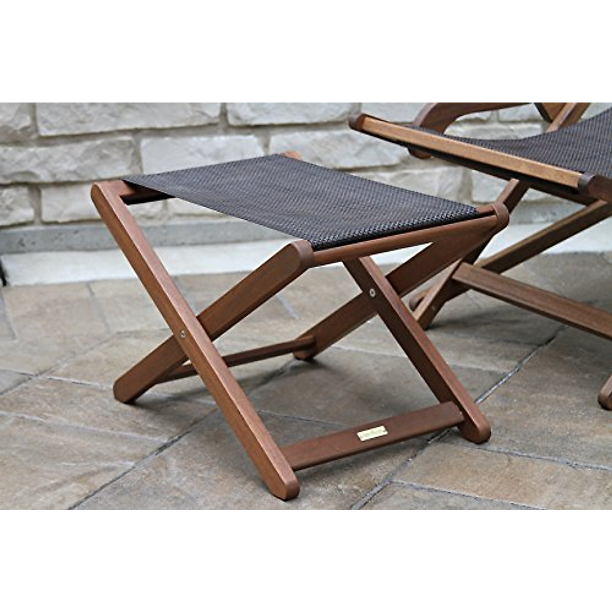 Outdoor Interiors Sling and Eucalyptus Ottoman/Stool