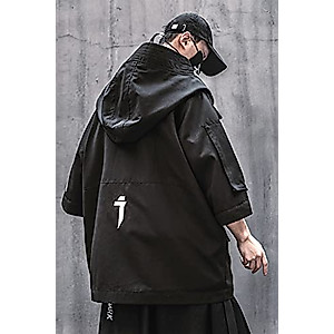 Niepce Inc Japanese Streetwear Zip Up Windbreaker Jacket for Men (Black2, XL)