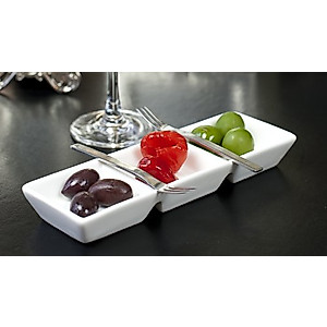 Fortessa Fortaluxe Vitrified China Dinnerware, Rectangular 3-Compartment Dipping Tray, 7.25-Inch, Set of 6