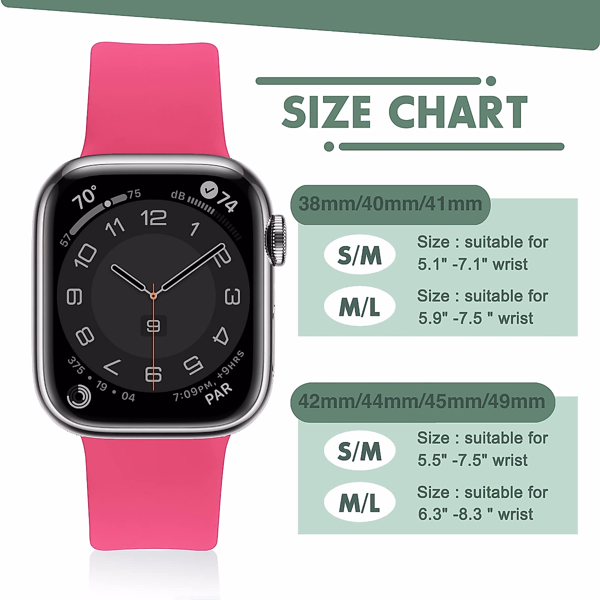 Tighesen Sport Bands Compatible with Apple Watch Band Ultra 2/Ultra SE Series 10/9/8/7/6/5/4/3/2/1 38mm 40mm 41mm 42mm 44mm 45mm 46mm 49mm S/M M/L for Women/Men Silicone iWatch Band