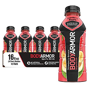 BODYARMOR Sports Drink Sports Beverage, Strawberry Banana, Natural Flavors With Vitamins, Potassium-Packed Electrolytes, Perfect For Athletes, 16 Fl Oz (Pack of 12)