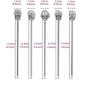 DEEKOUDT Skull Cocktail Picks Martini Picks Reusable Olive Picks Garnish Skewer Fruit Toothpicks Pack of 10 (Antique Silver)