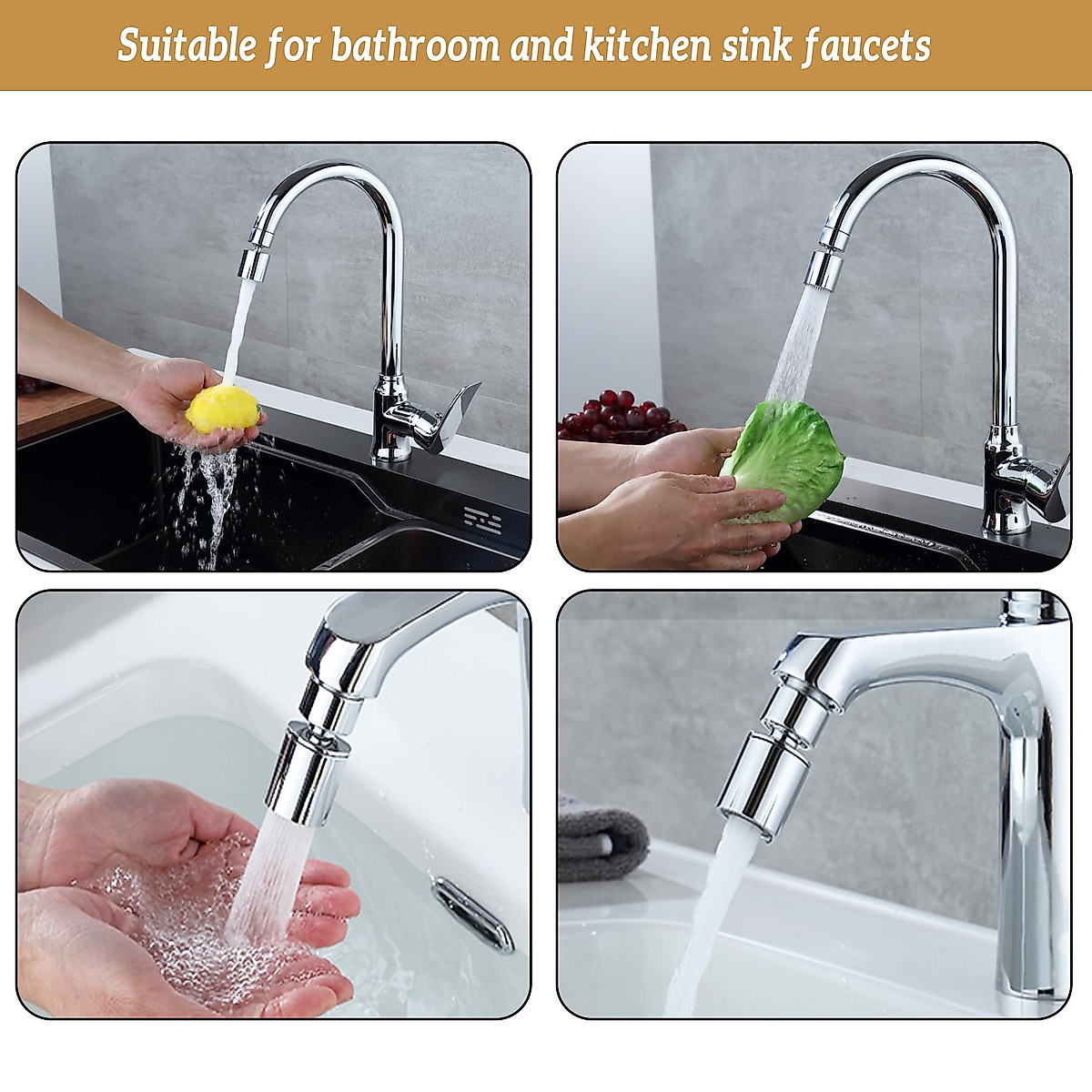 SNUTUYA Swivel faucet aerator（Heavy ）, Dual-function 2-Flow Sprayer Faucet Head, 360° large Angle Swivel kitchen sink aerator,kitchen 55/64 inch female thread faucet extender, Sink Aerator Chrome