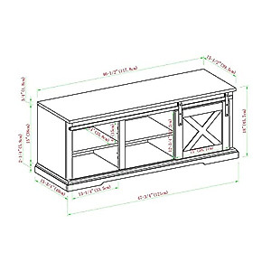 Walker Edison Rustic Farmhouse Sliding Barn Door Shoe Cabinet Storage Indoor Bench with 3 Shelves, 48 Inch, White/Rustic Oak