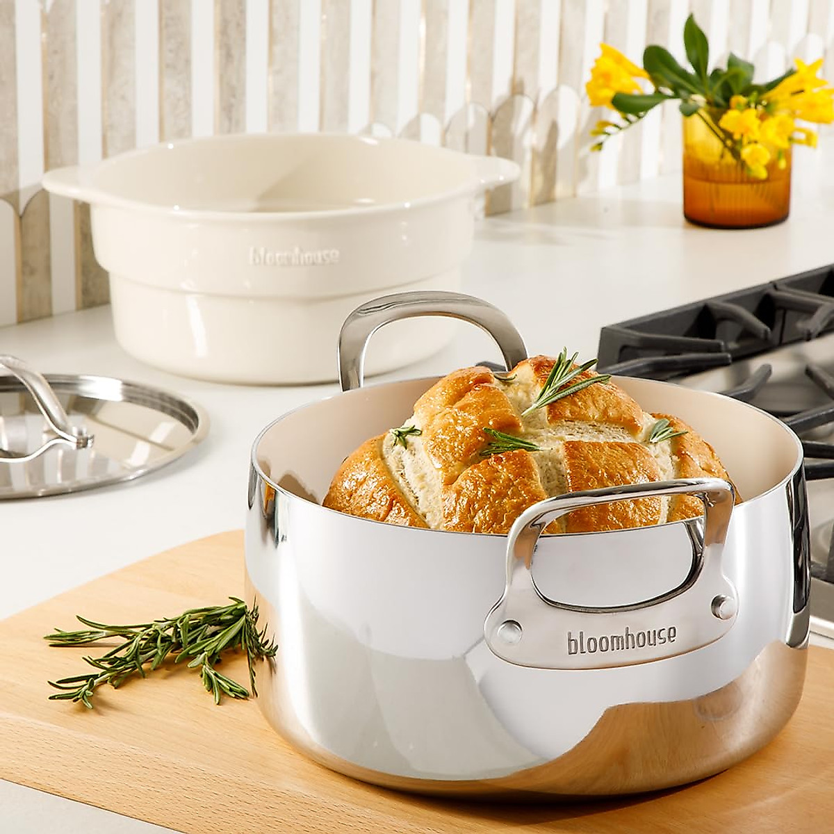 Bloomhouse - Oprah's Favorite Things - 6-QT Triply Stainless Steel Dutch Oven w/Non-Stick Non-Toxic Ceramic Interior and Ceramic Steamer Insert