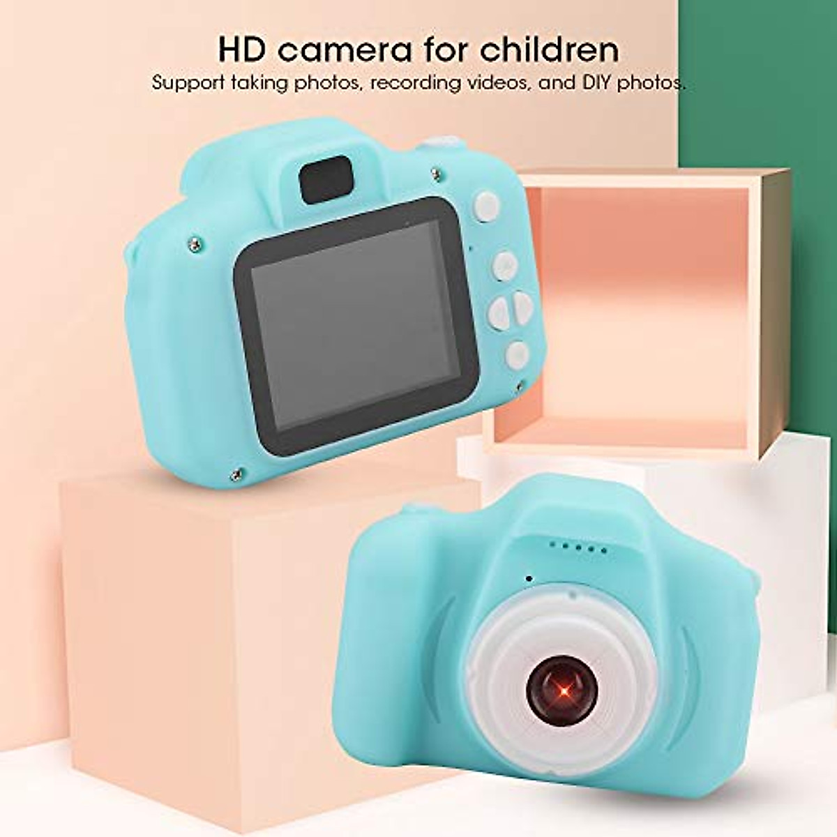 Mini Digital Camera, Children Eye-Friendly and Cear HD Cartoon Camera DIY Photos Video Recording, with 2.0in IPS Screen, Photo Frames, for Kids(Green)