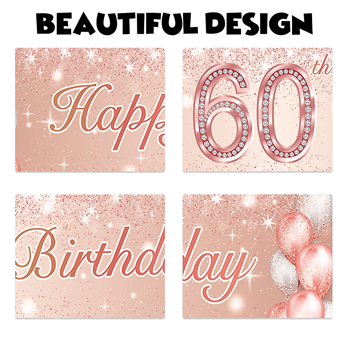Happy 60th Birthday Rose Gold Banner Backdrop Balloon Confetti Theme Decor Decorations for Women 60th Birthday Party Pink Birthday Party Cheers to 60 Years Party Supplies Bday Favors Glitter