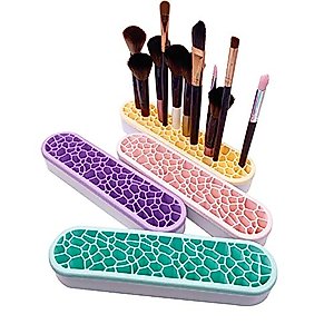 Desktop Storage Box Silicone Makeup Brush Holder Organizers,Cosmetic Storage Box, Brush Drying Rack, Bathroom Organizer, Painting Brush Holder, Art supplies, Craft or Sewing Tools (Nordic pink)