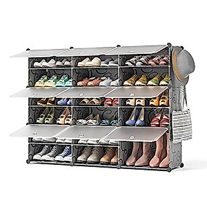 Shoe Rack, 6 Tier Shoe Rack Organizer 32 Pairs Shoe Cabinet Shoe Organizer for Closet Shoe Storage Cabinet Zapateras Organizer for Shoes, Shoe Rack for Closet for Entryway, Bedroom and Hallway, Black