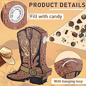 Deekin 3 Pcs Cowboy Boot Piñata Set Cute Western Piñata with Stick Eye Mask Large Piñata for Kids School Sports Bridal Shower Birthday Party Decorations Supplies